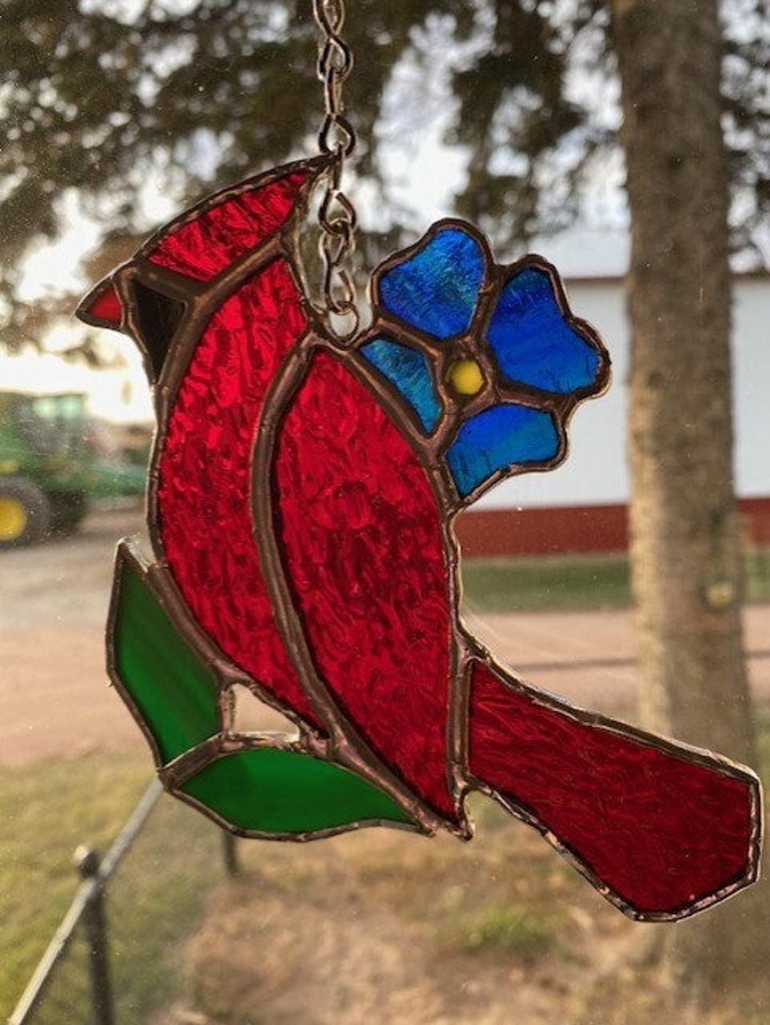 Shimmering Red Cardinal W/ Blue or Yellow Flower Gorgeous Cardinal ...