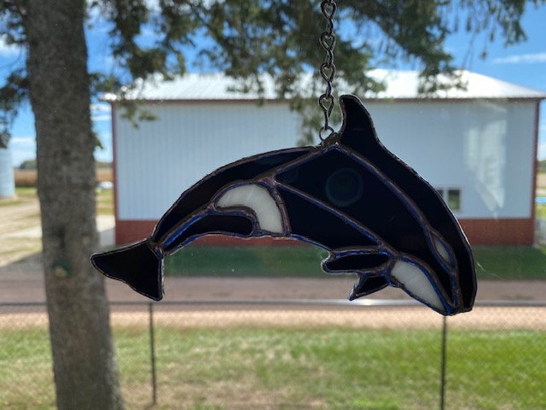 Stained Glass Orca Whale Suncatcher Orca Glass Art to Hang in You ...
