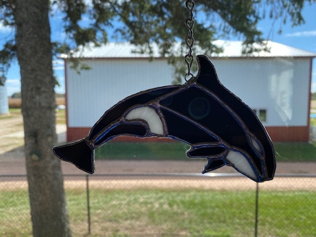Stained Glass Orca Whale Suncatcher Orca Glass Art to Hang in You ...