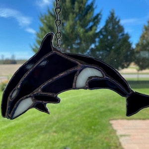 Stained Glass Orca Whale Suncatcher Orca Glass Art to Hang in You ...