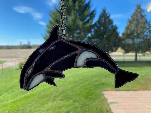 Stained Glass Orca Whale Suncatcher Orca Glass Art to Hang in You ...