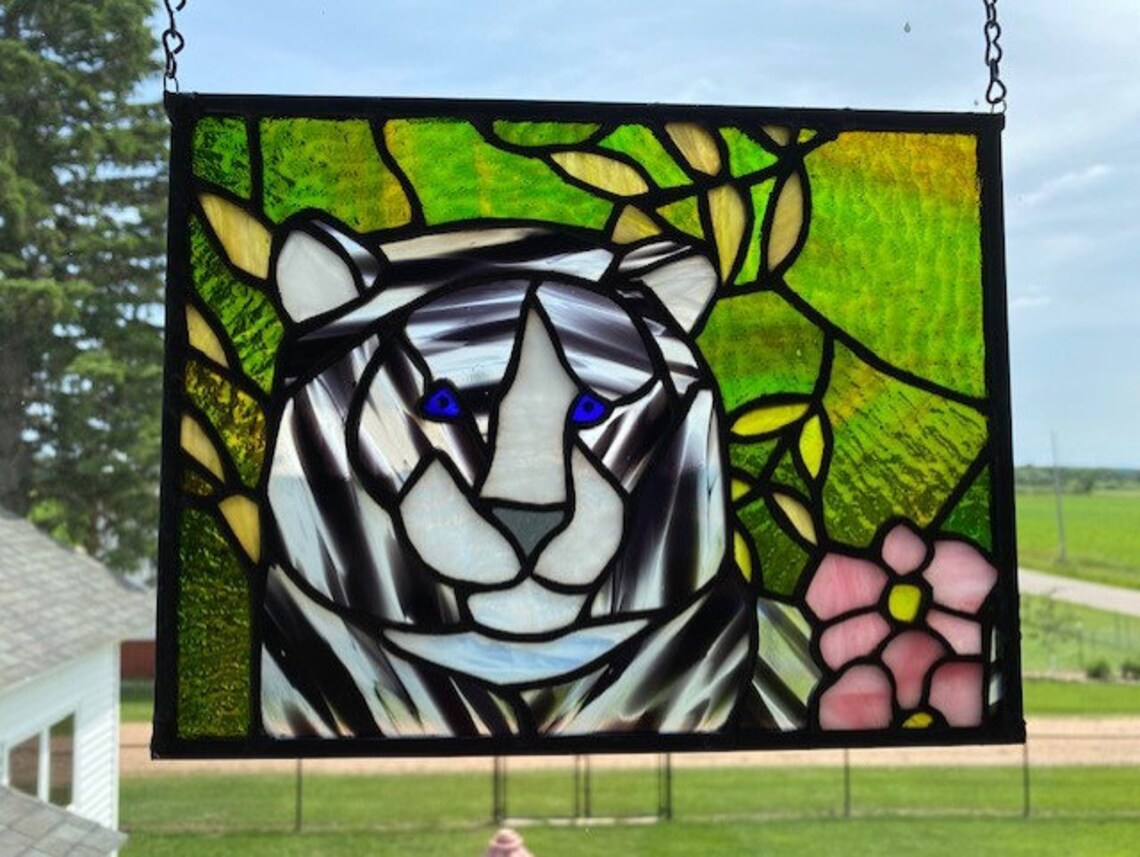 White Tiger Stained Glass Suncatcher One of a Kind - Etsy