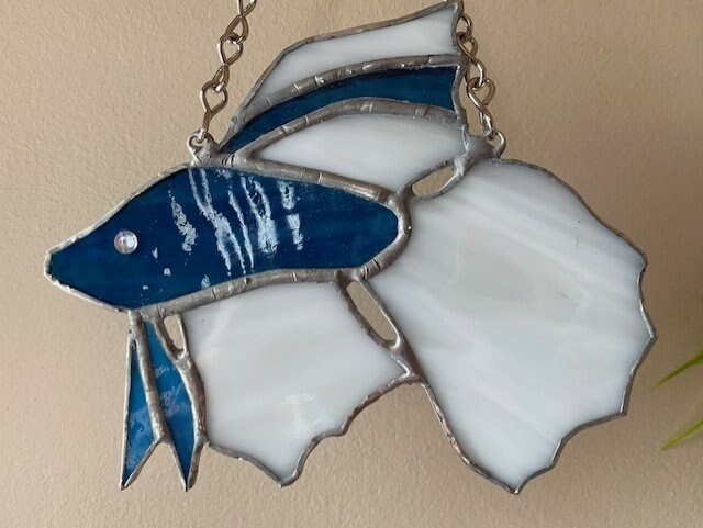 Beautiful Stained Glass Betta Suncatcher Blue Texture Waving Glass ...