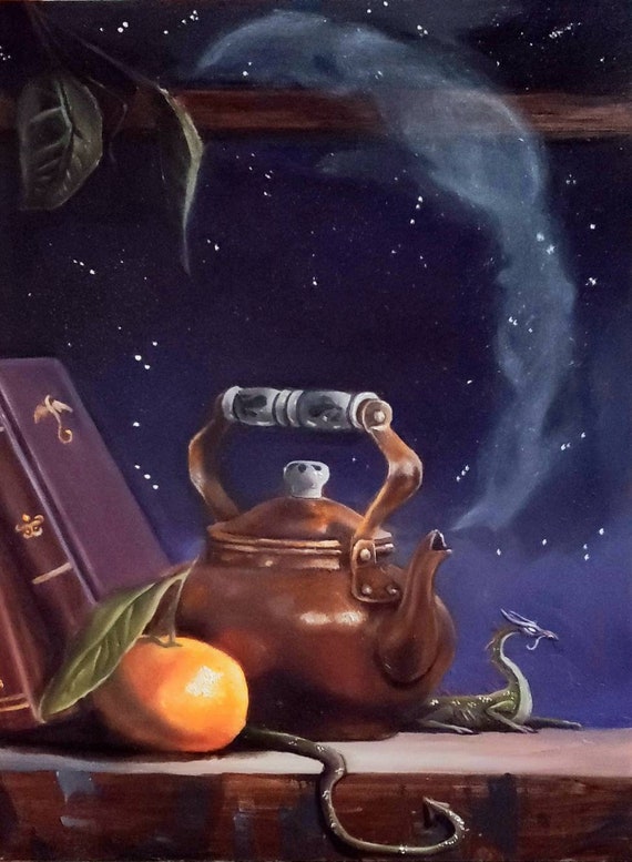 Print A Quiet Night In Original Fantasy Still Life Dragon | Etsy