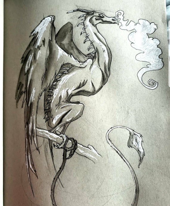 Custom Original Ink Mythical Creature Toned Paper Drawing - Etsy