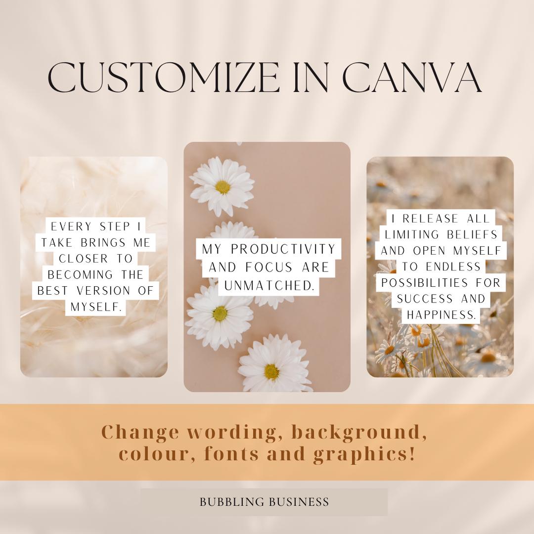 Positive Affirmation Cards, Printable Quotes, Editable Canva Template ...