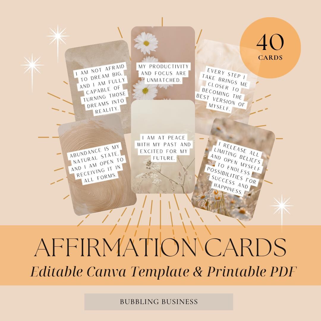 Positive Affirmation Cards, Printable Quotes, Editable Canva Template ...