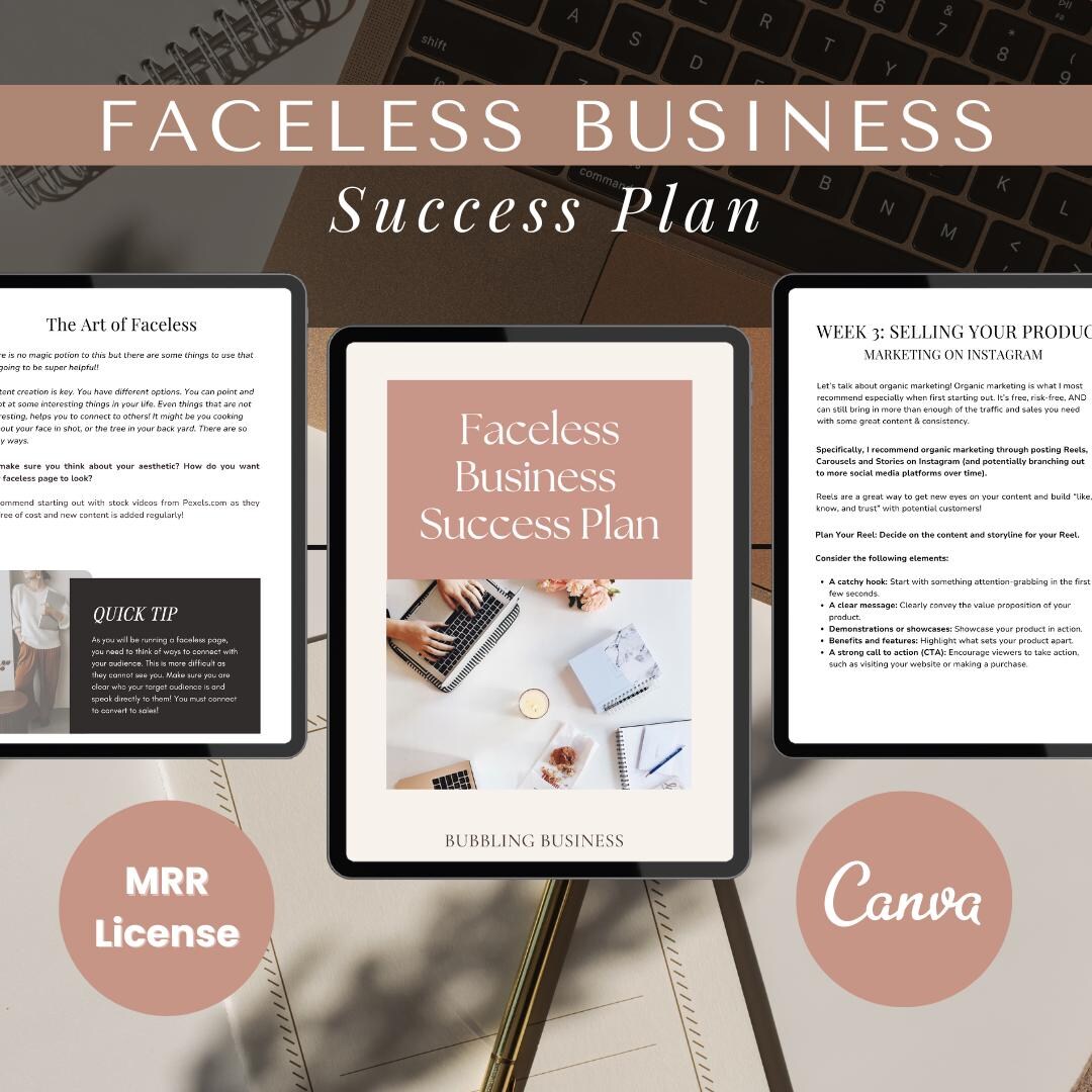 Faceless Business Success Plan MRR, Faceless Marketing Guide - Etsy