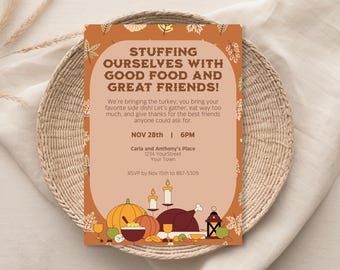 Editable Friendsgiving Invite | Thanksgiving Potluck Invitation | Canva ...