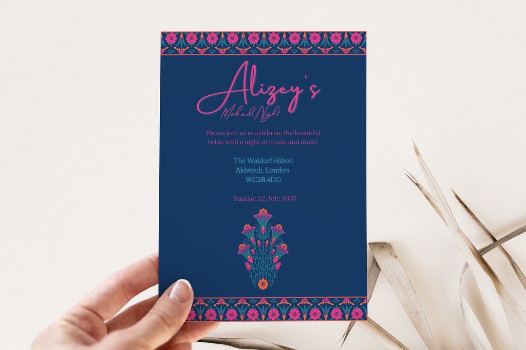 Elegant Mehndi Invitation Template Mughal Blue Printable - Etsy