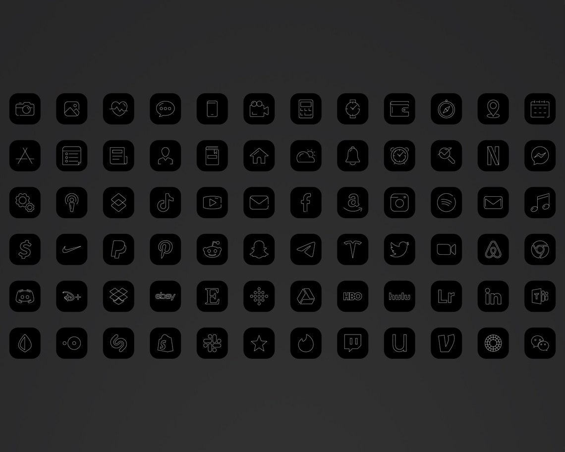 72 Premium iOS 14 App-Symbole | Schwarz | iPhone-App-Symbole - Etsy.de