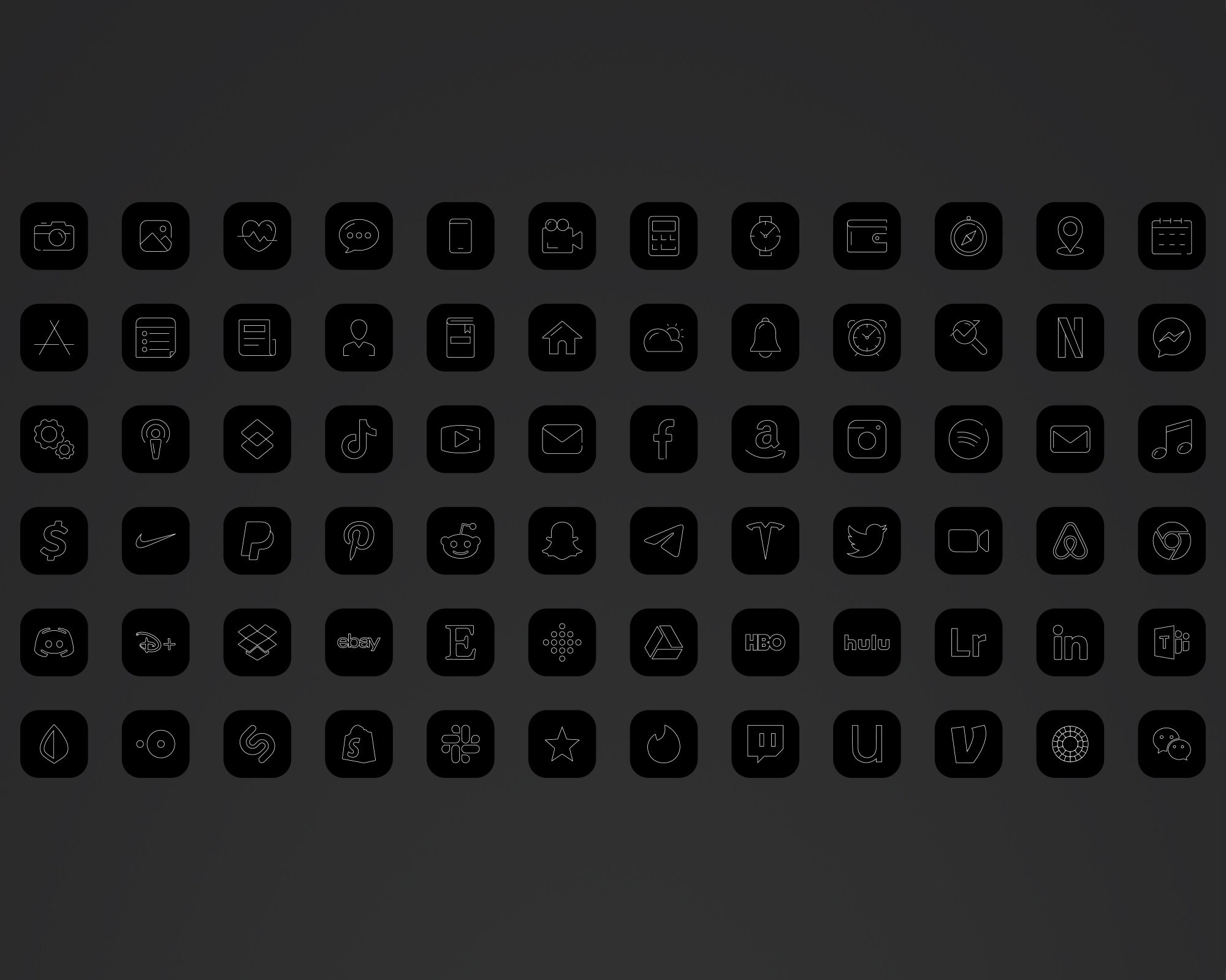 72 Premium Ios 14 App Icons | Black | iPhone App Icons - Etsy