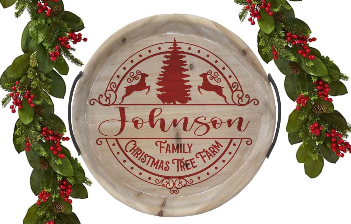 Reindeer Christmas Tree Farm Monogram SVG - Split Name Frame - Family ...