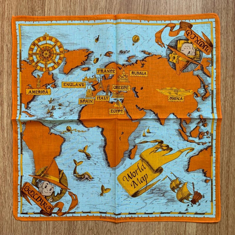 World Map Handkerchief - Etsy