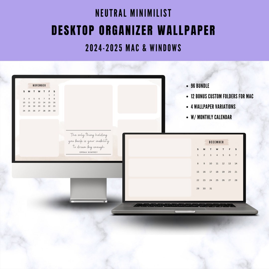 Neutral Desktop Organizer Wallpaper With Folder Icons and Monthly ...