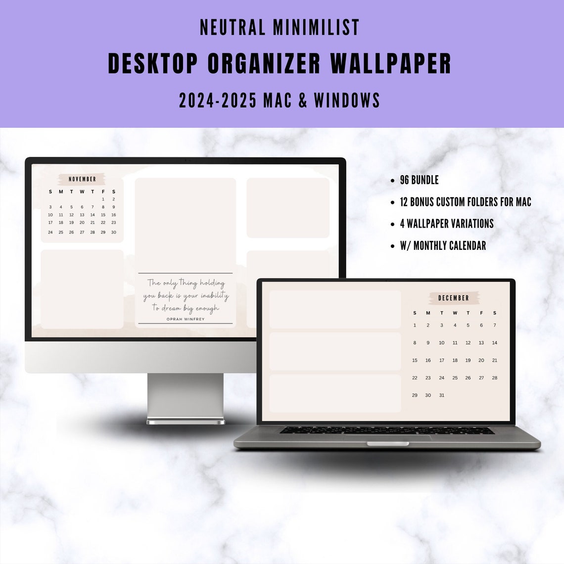 Neutral Desktop Organizer Wallpaper With Folder Icons and Monthly ...