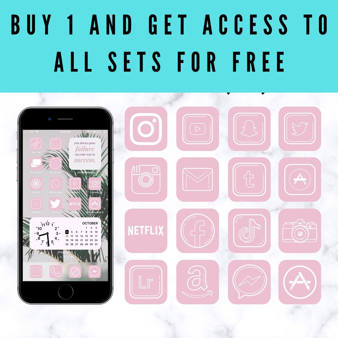 App Icons Pink for Ios 14 Update. Aesthetic Pink Ios 14 App Icons Pack ...