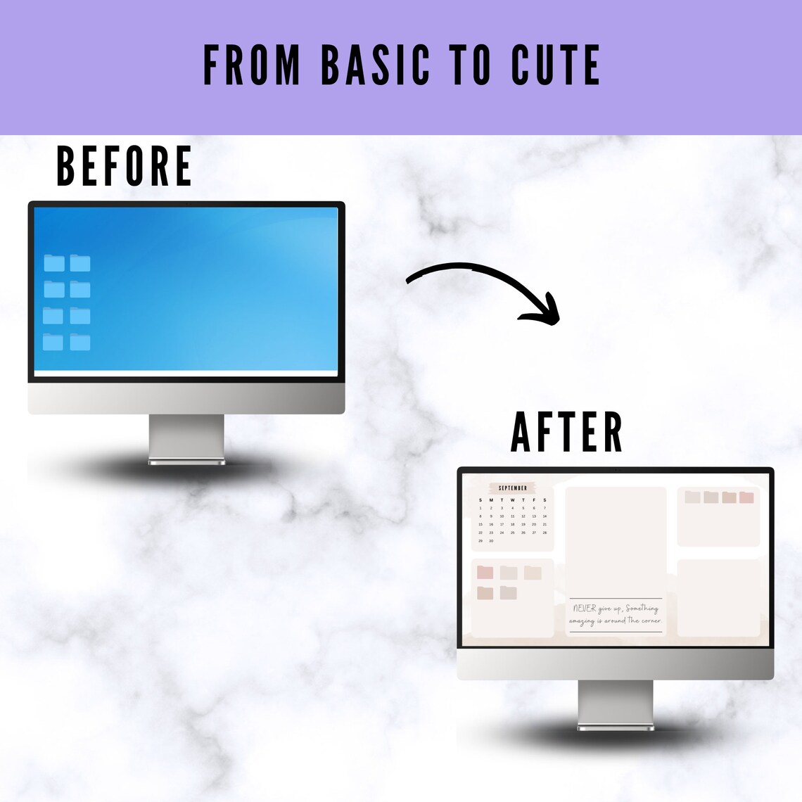 Neutral Desktop Organizer Wallpaper With Folder Icons and Monthly ...