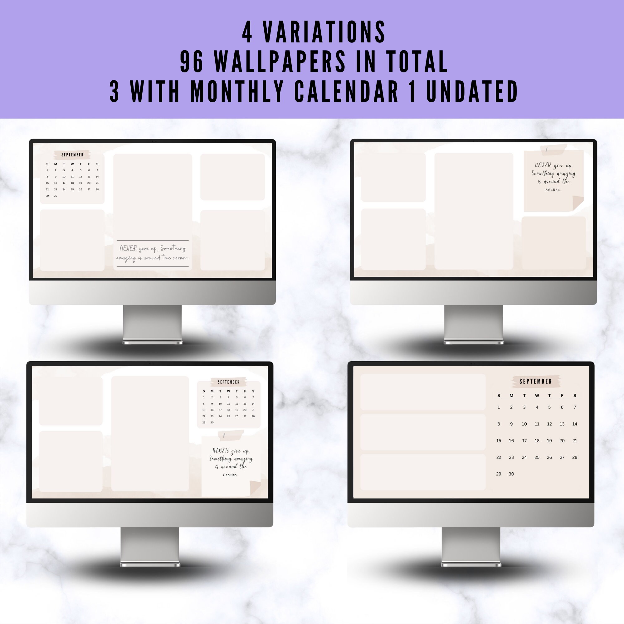 Neutral Desktop Organizer Wallpaper With Folder Icons and Monthly ...