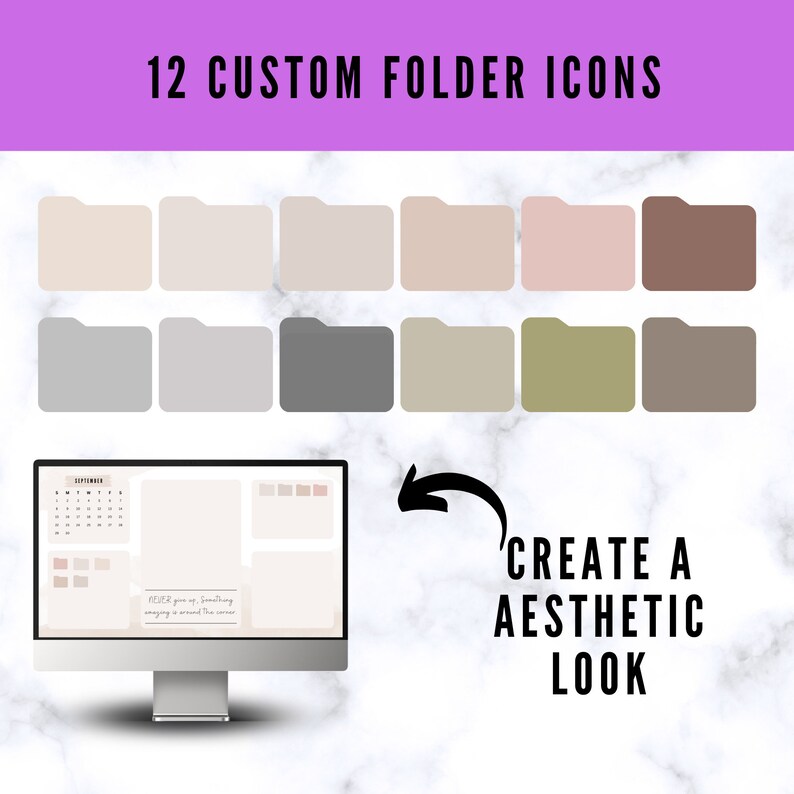 Neutral Desktop Organizer Wallpaper With Folder Icons and Monthly ...