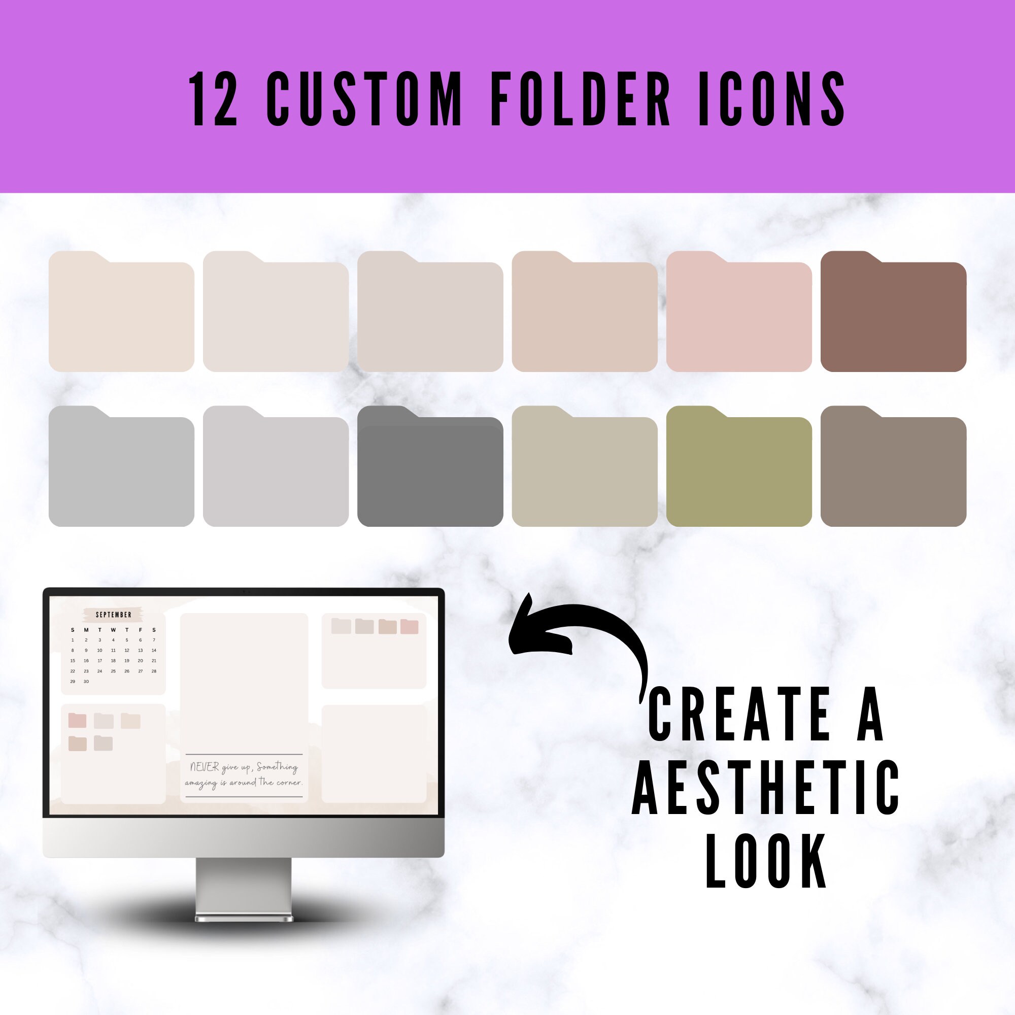 Neutral Desktop Organizer Wallpaper With Folder Icons and Monthly ...