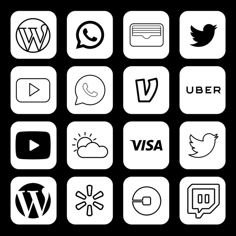 App Icons White and Black Minimalist Theme for Ios 14 - Etsy