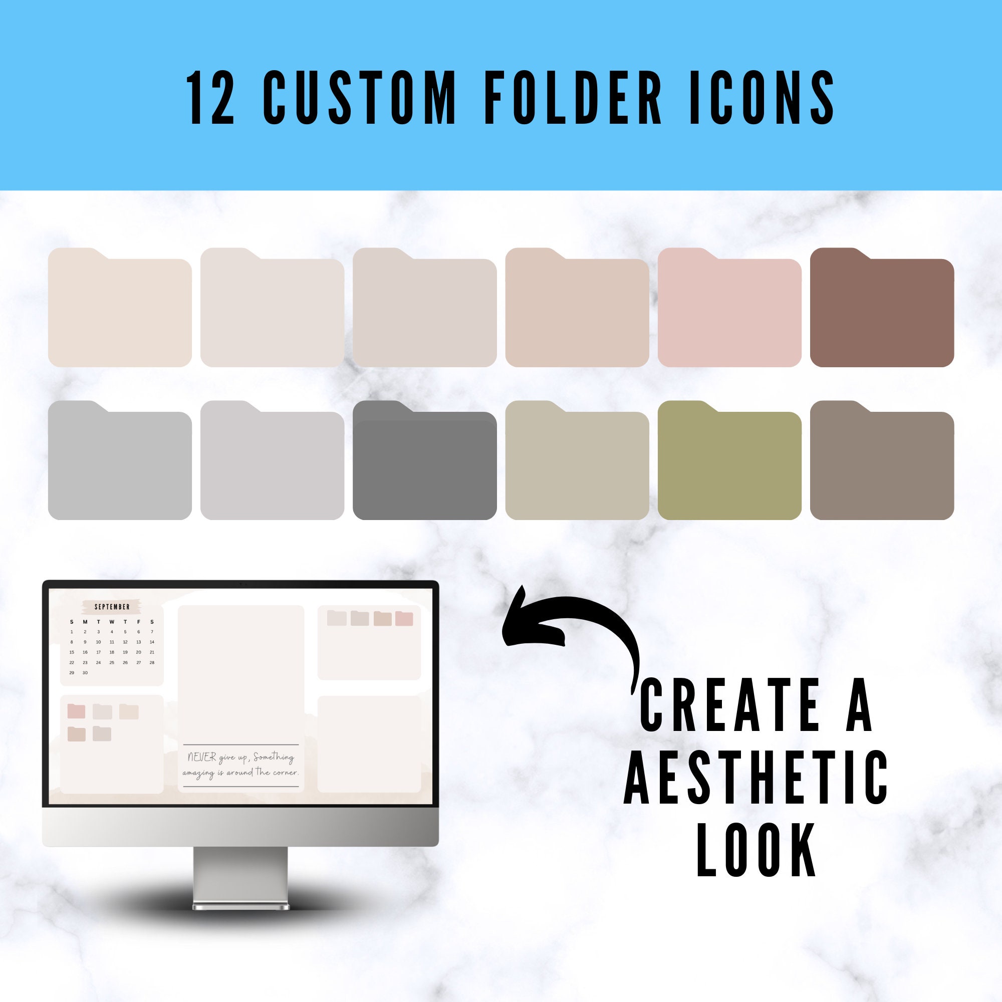 Neutral Desktop Wallpaper With Folder Icons and Monthly Calendar ...