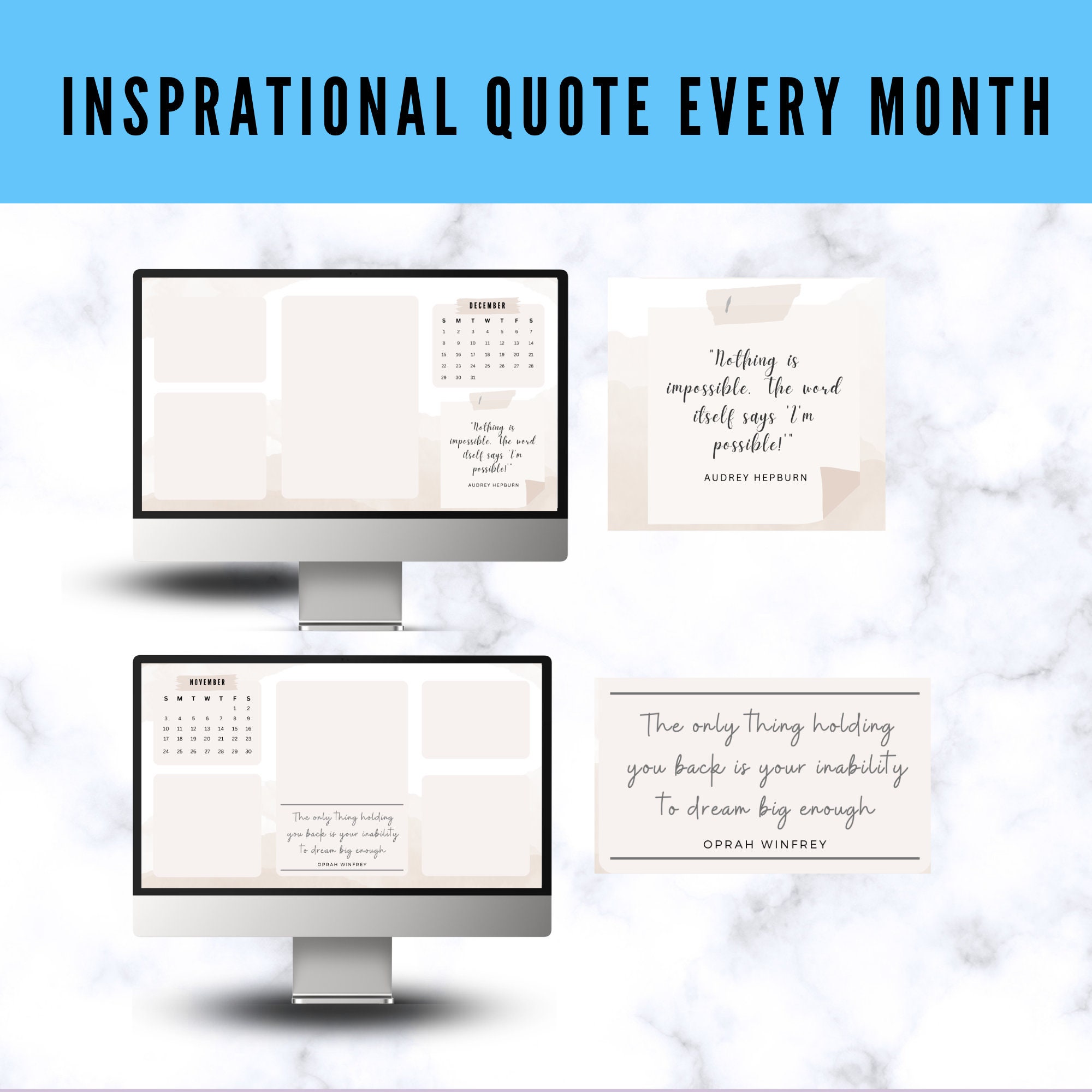 Neutral Desktop Wallpaper With Folder Icons and Monthly Calendar ...