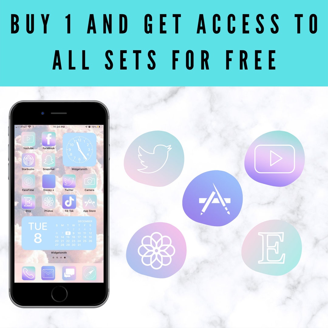 App Icons Blue Pastel Gradient Theme. Ios14 App Icons to Customize ...