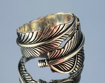 Feather Sterling Silver Band Men Wedding Ring, Handmade Silver Jewelry ...