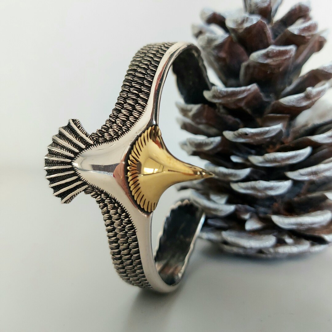925 Sterling Silver Men's Handmade Eagle Bracelet , Adjustable Silver ...
