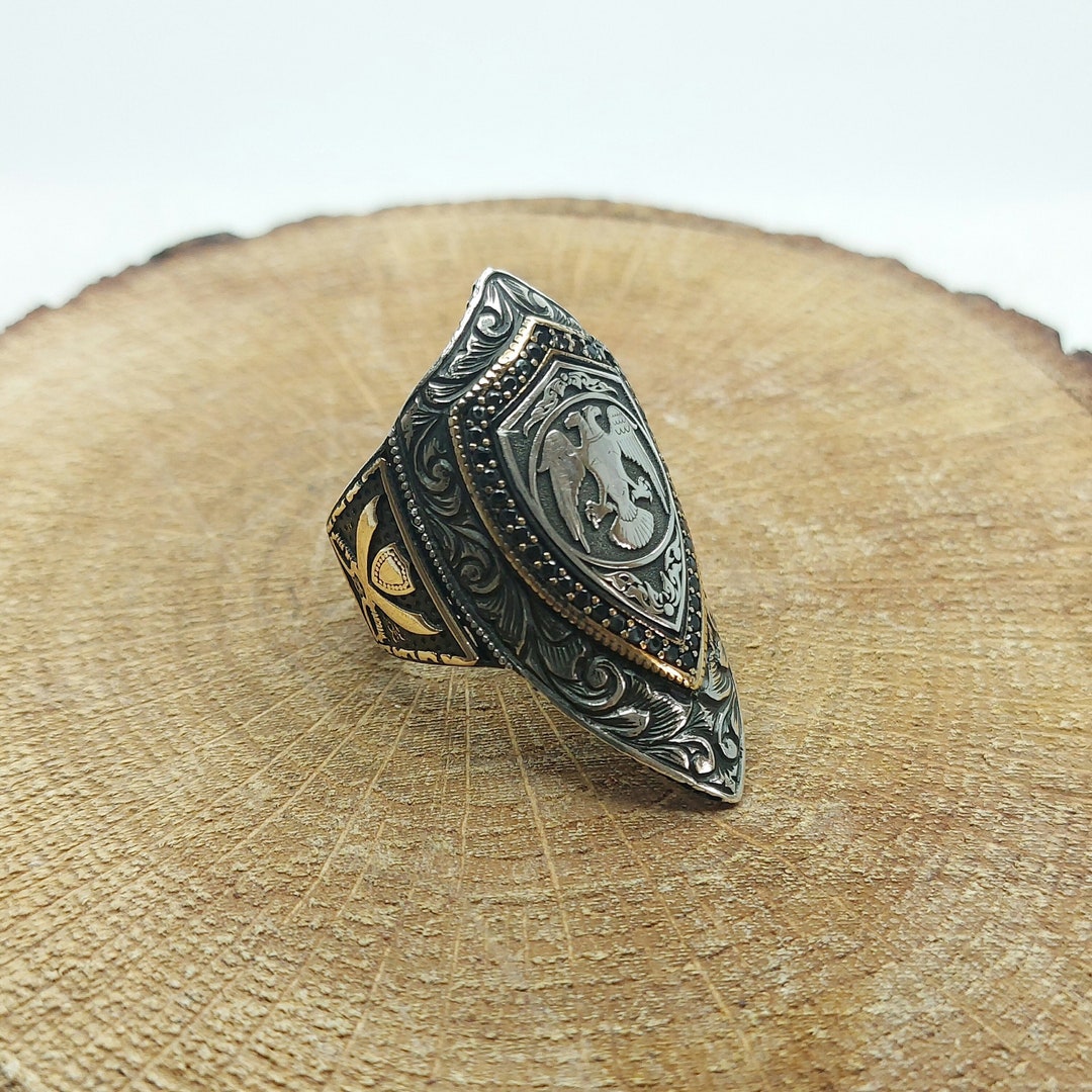 Ottoman Theme 925 Sterling Silver Handmade Thumb Ring With Double ...