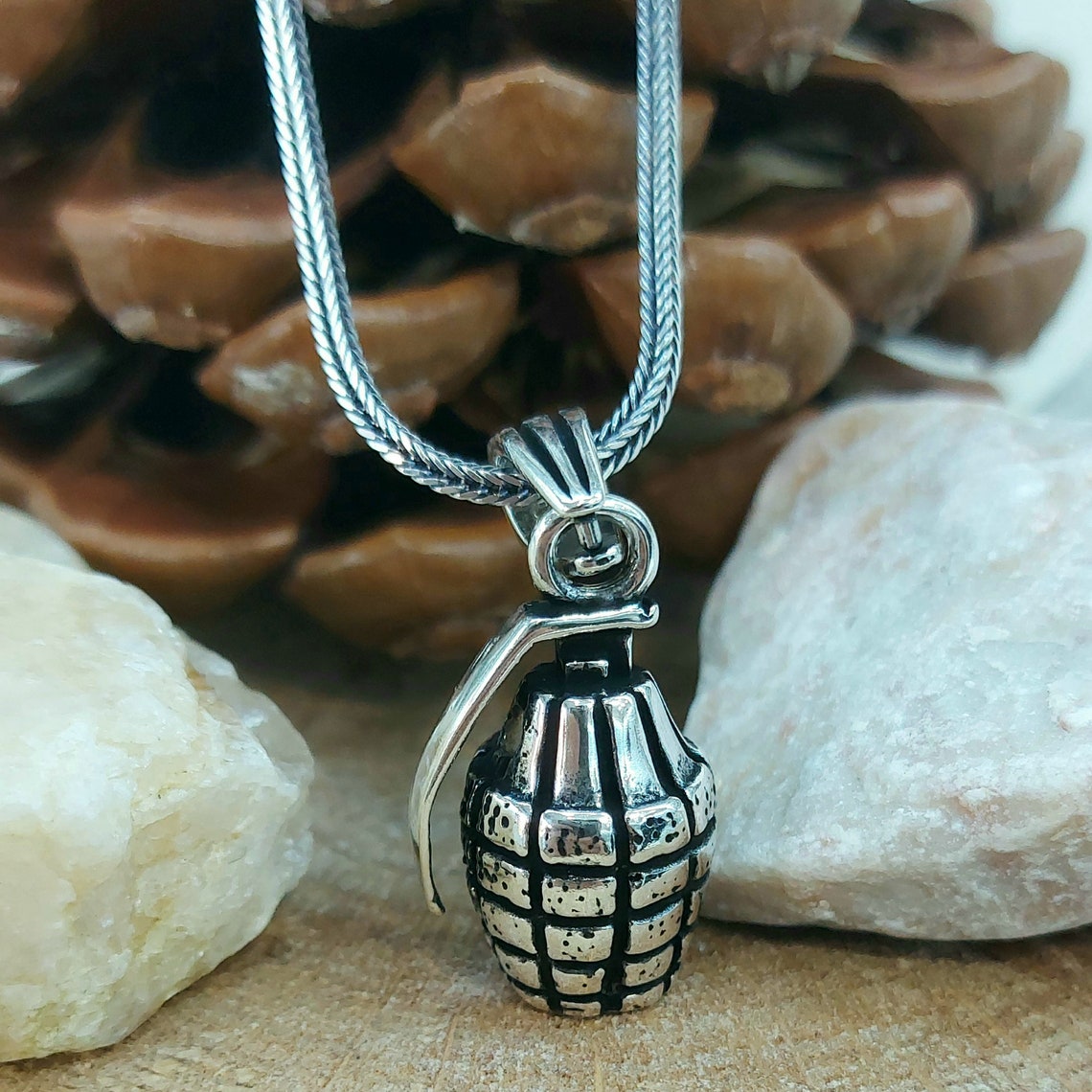 925 Sterling Silver Men Grenade Necklace Pendant Silver Color - Etsy