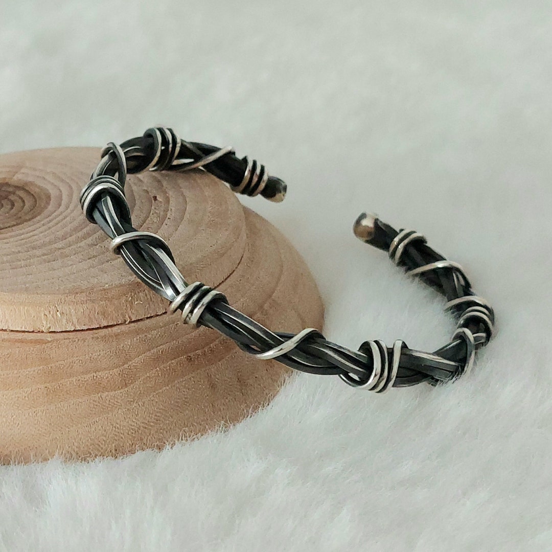Adjustable Thorne Bracelet 925K Silver, Mens Barbed Wire Style Bracelet ...