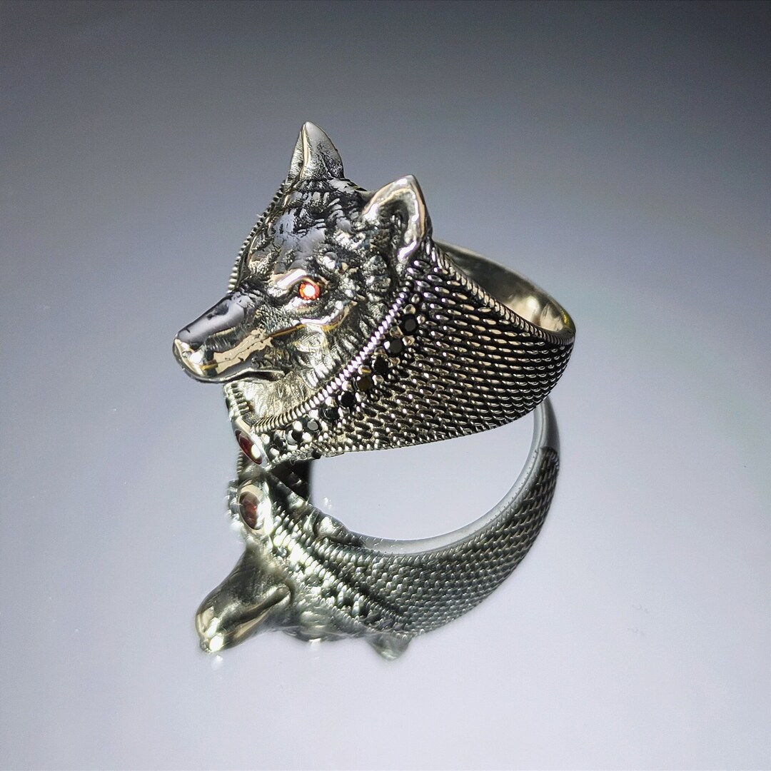 925k Wolf Men's Ring Silver Wolf Ring Black Micro - Etsy