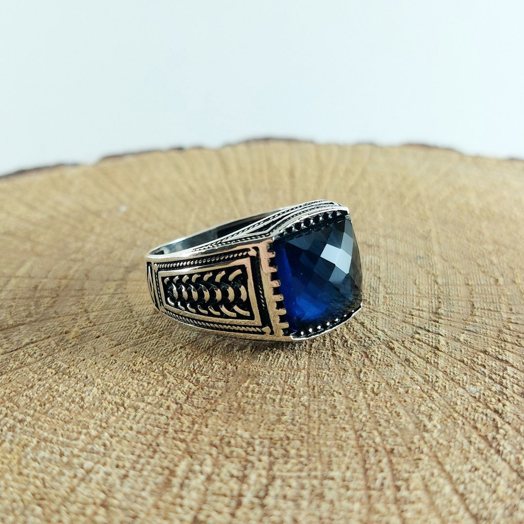 925 Sterling Silver Handmade Men's Ring With Square Shape Red Ruby ...