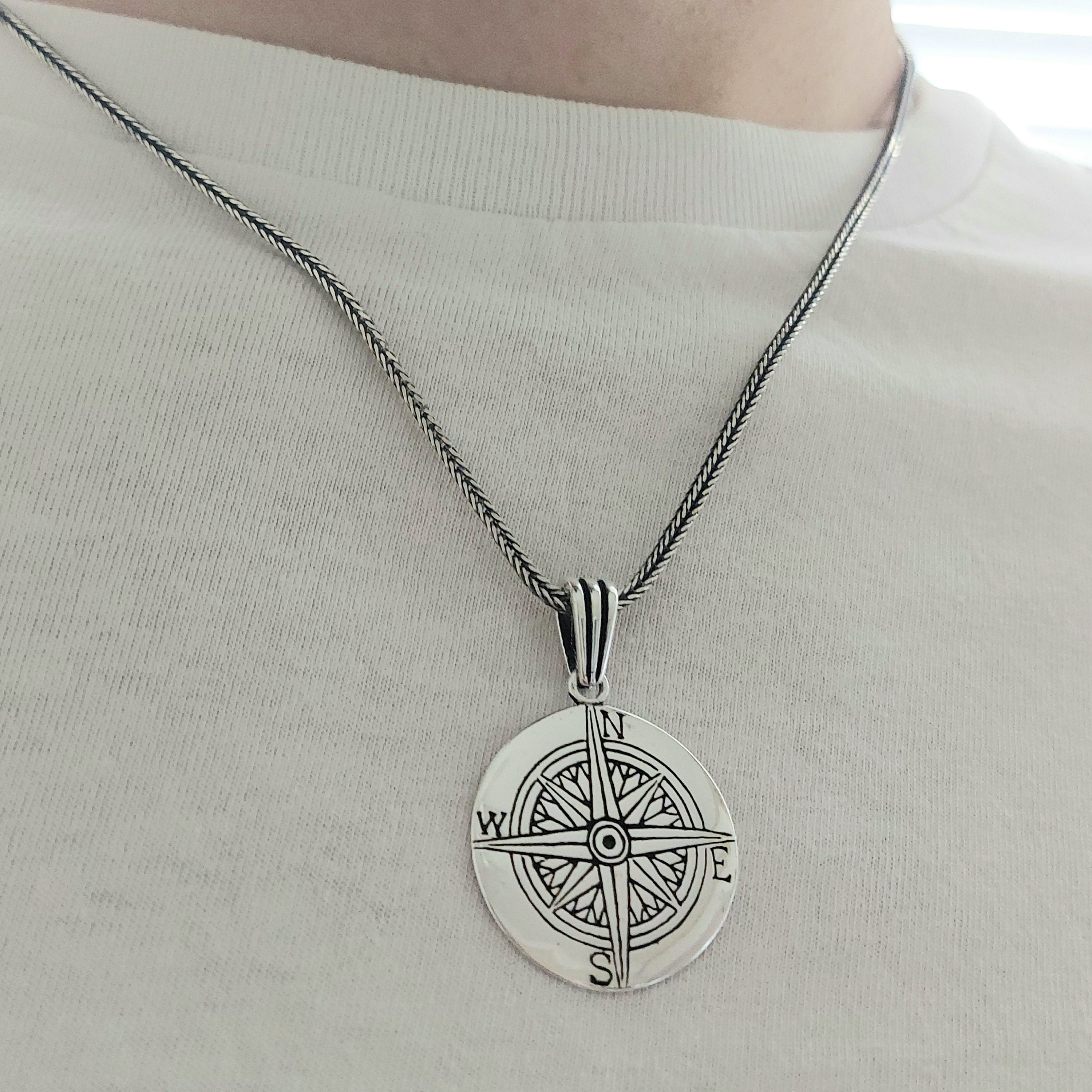 925k Silver Compass Pendant 925 Silver Compass Men Necklace - Etsy UK