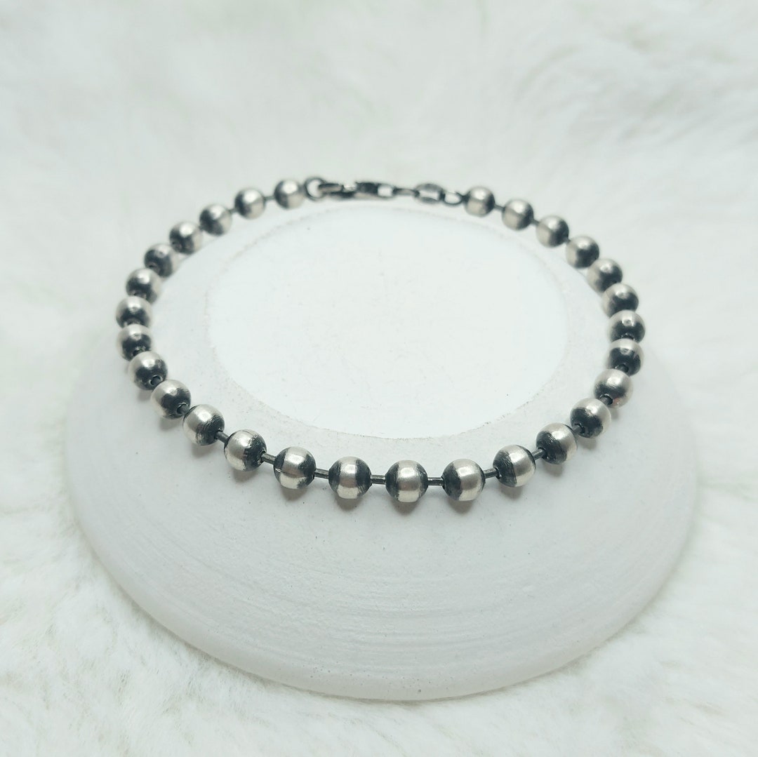 Handmade 925 Silver Round Ball Chain Oxidized Bracelet , Thin Chain ...