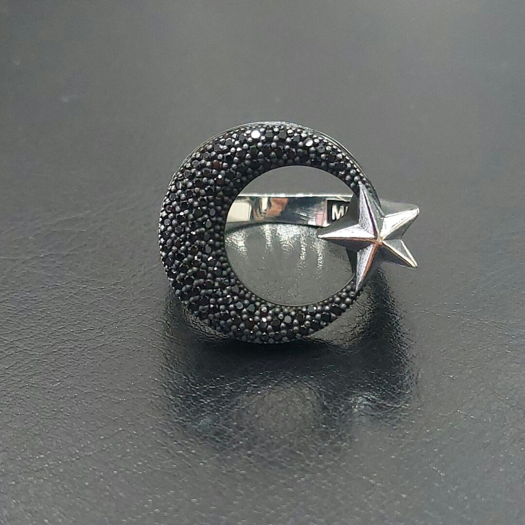 925K Silver Moon & Star Turkish Flag Ring Silver Handmade Jewelry With ...