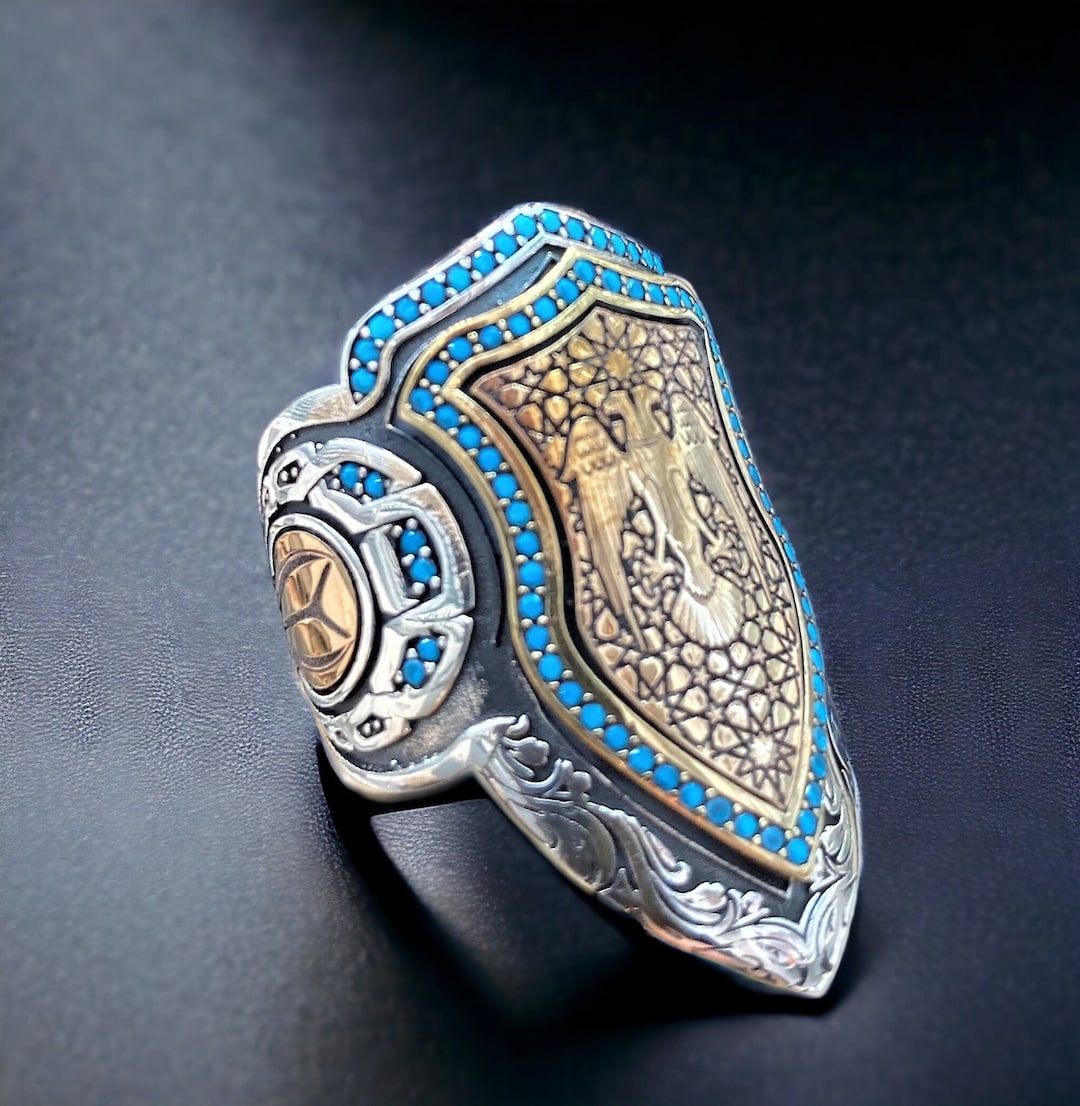 925 Sterling Silver Handmade Men Archer Thumb Ring With Turquoise ...