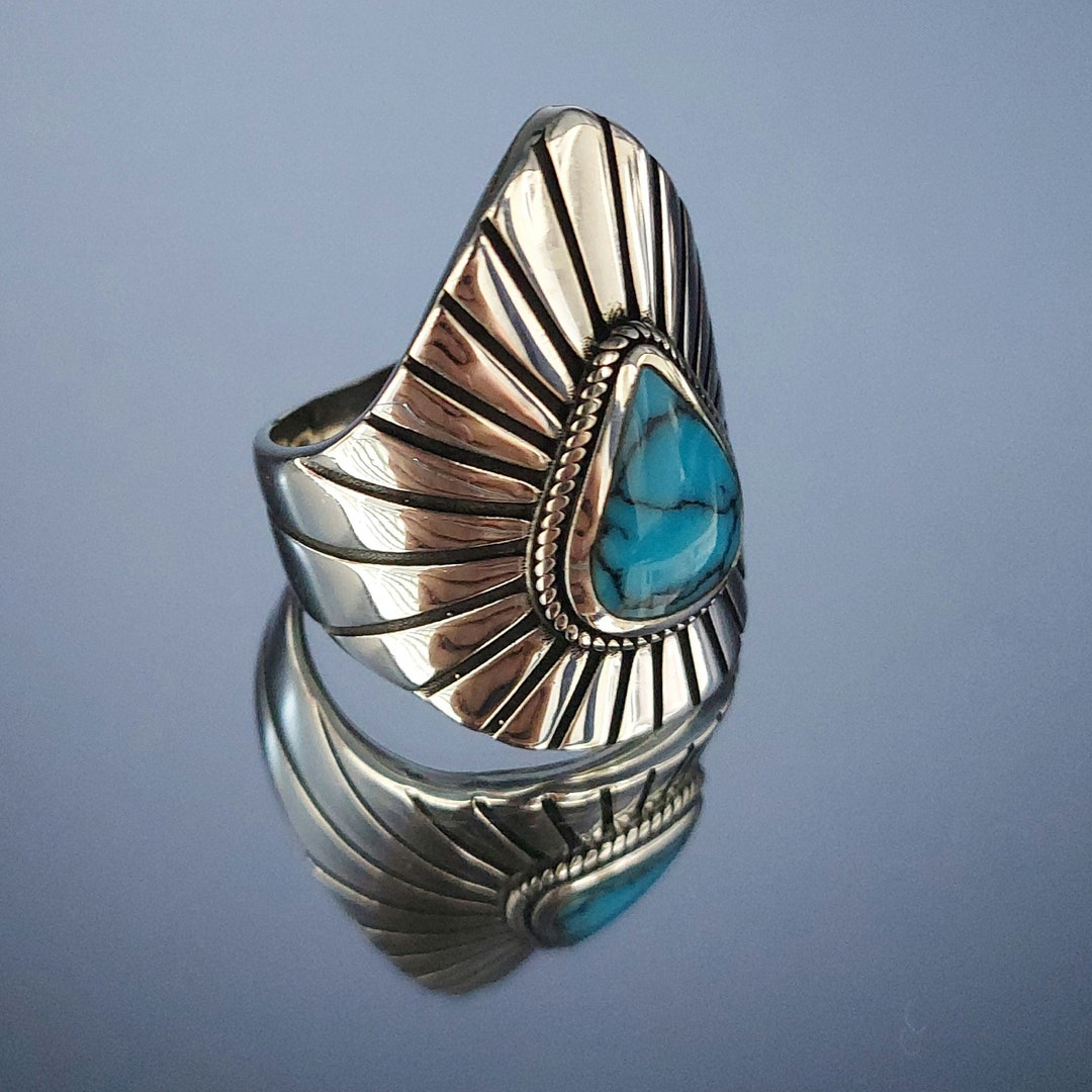 925 Sterling Silver Handmade Archer Thumb Men's Ring With Turquoise ...