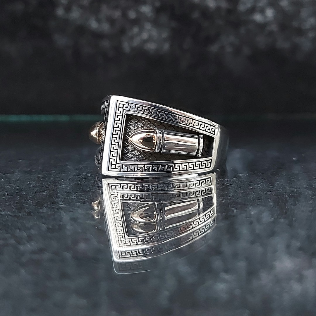 Bullet Design With Greek Key Embroidery 925 Sterling Silver Ring , Best ...