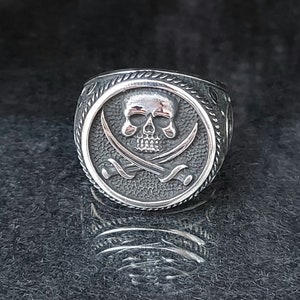 925 Sterling Silver With Pirate Skull and Ship Rudder Figured Handmade ...
