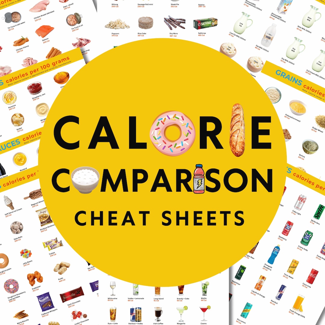 CALORIE COMPARISON Cheat Sheets - Etsy