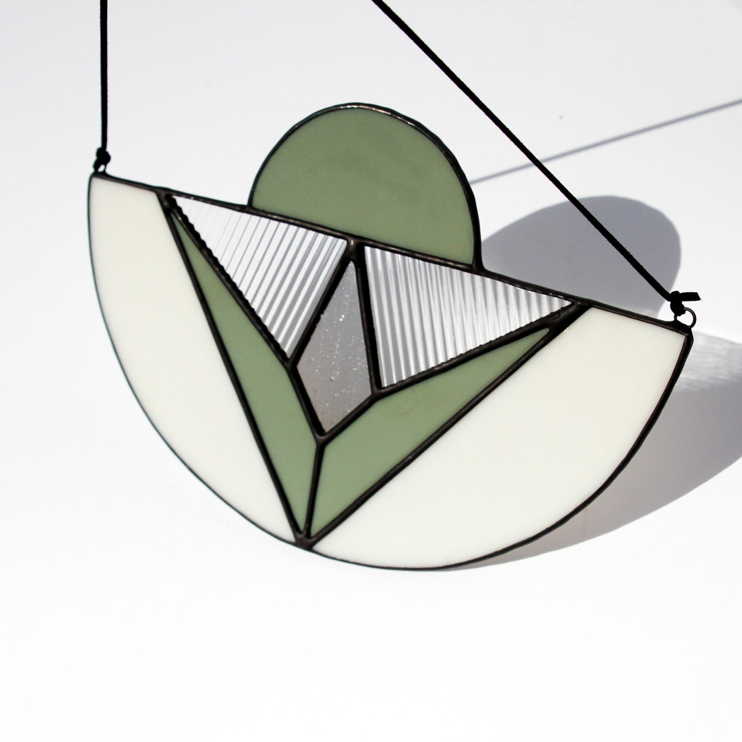 Aida Modern Stained Glass Suncatcher in Sage Green - Etsy