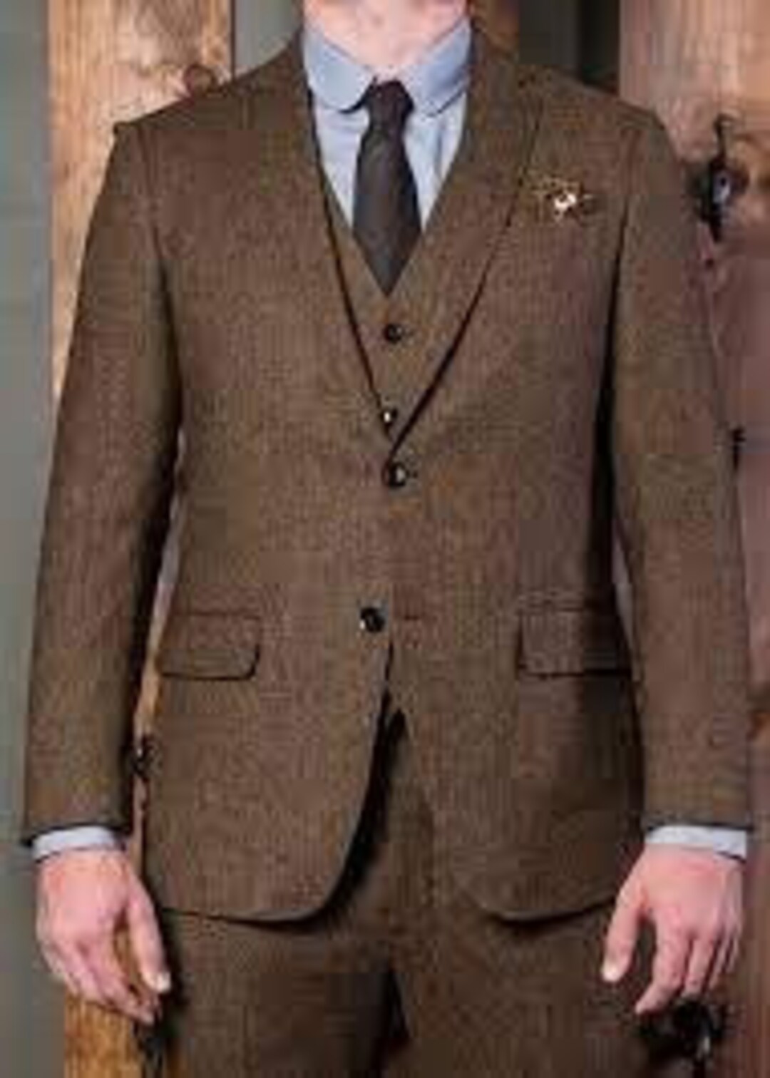 Brown 17 Num 3 Piece Tweed Suit Men Wedding Suit Groom Brown Etsy