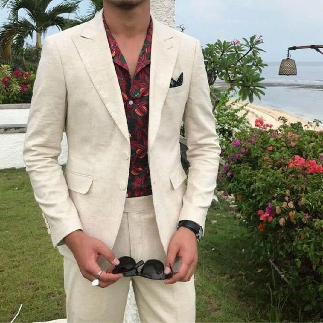 Men Linen 2 Piece Suit Linen Beach Wedding Suit Groomsmen Suit - Etsy