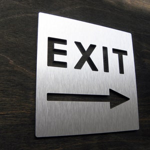 Exit Directional Sign. Silver Brushed Aluminum Exit Plaque. Info EXIT ...