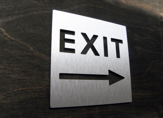 Exit Directional Sign. Silver Brushed Aluminum Exit Plaque. - Etsy