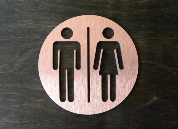 Restroom Round Door Sign. Stainless Adhesive Signs for | Etsy